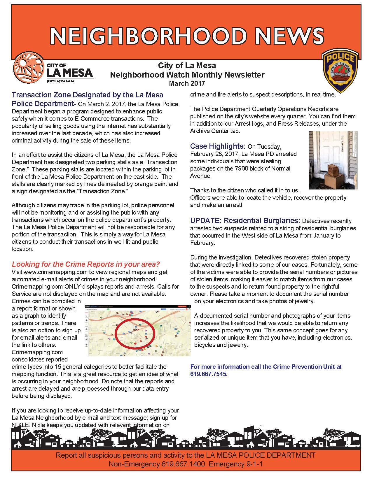 Neighborhood Watch Newsletter (La Mesa Police Department) | Nextdoor