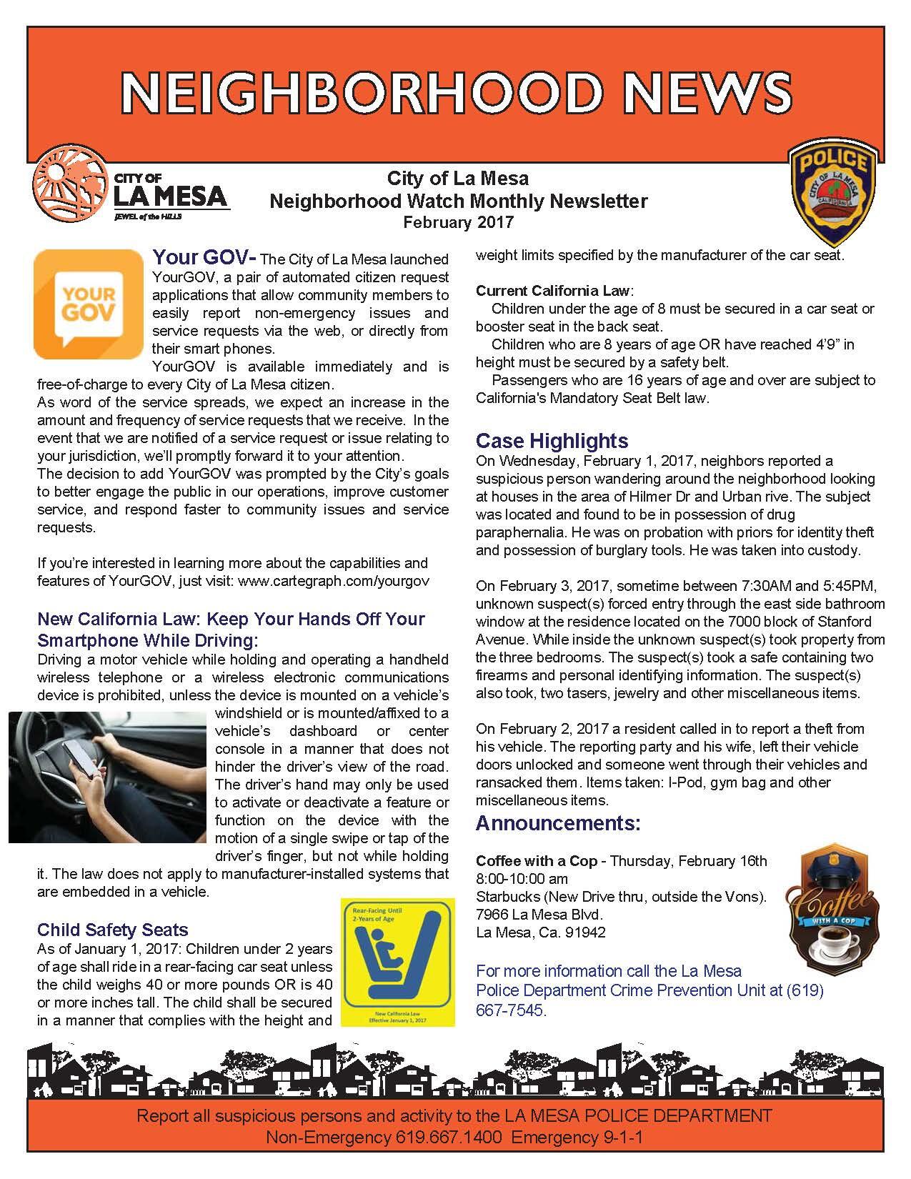 Neighborhood Watch Newsletter (La Mesa Police Department) | Nextdoor